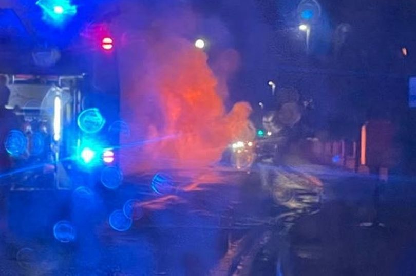 Car erupts into flames after smashing into bollard before fire crews ...