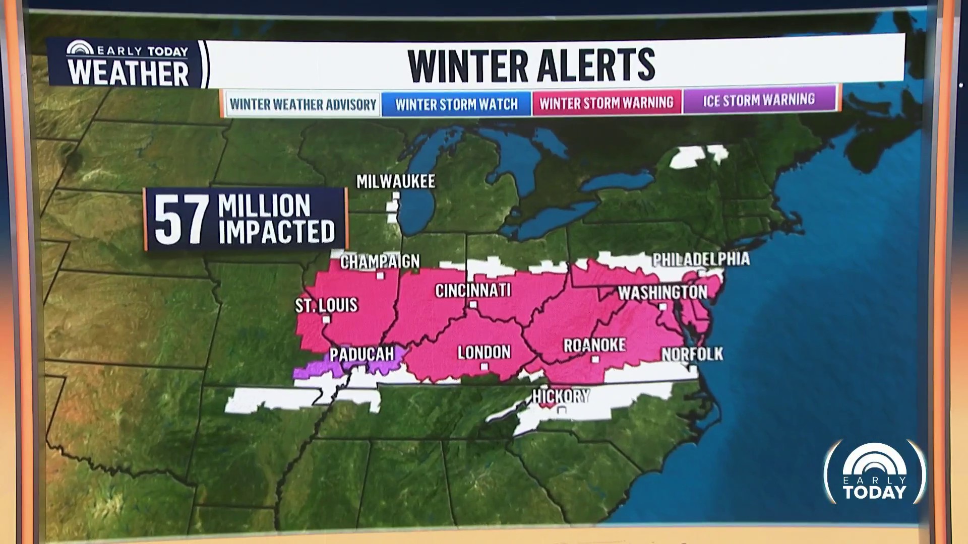 57 million impacted by snow and ice, with winter storms warnings from ...