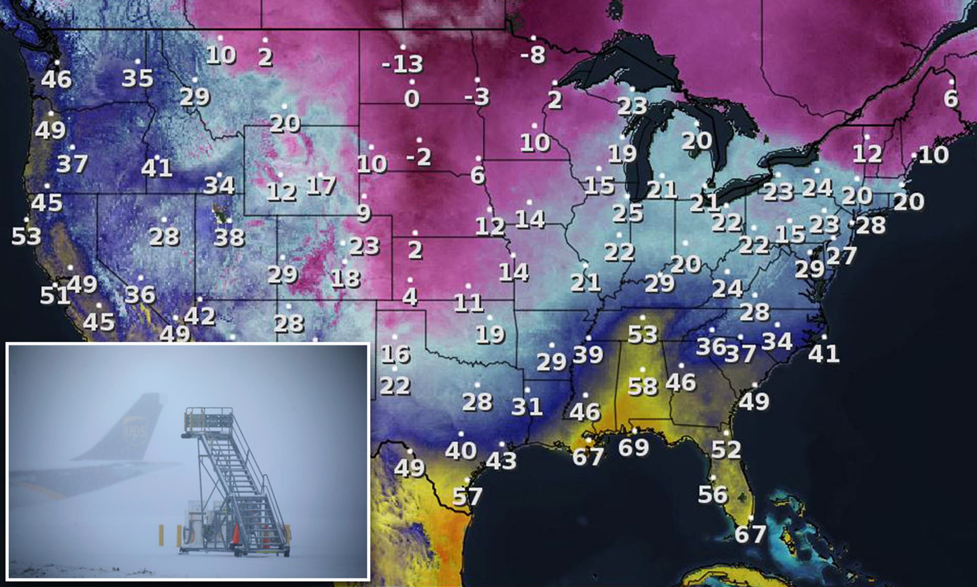 Deep freeze moves across US as 63 million face major snowfall