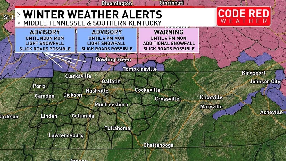 Code Red expired: Winter Weather Advisory in southern Kentucky Monday