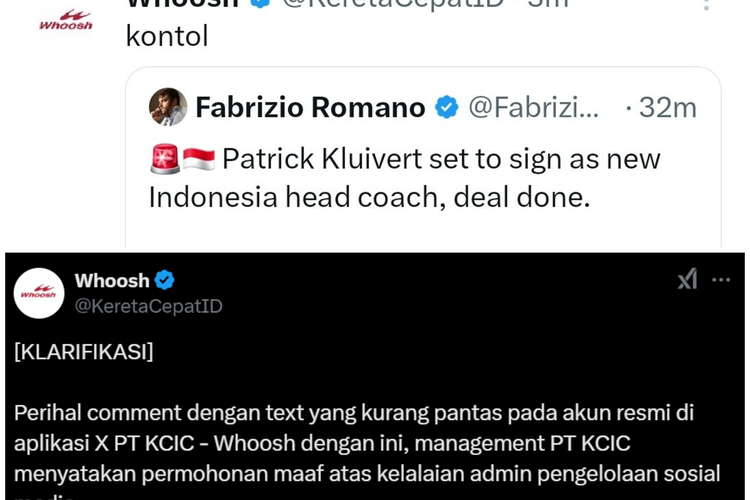 PSSI Pecat Shin Tae-yong, Akun X Resmi Whoosh Viral karena Tulis Makian ... PSSI Pecat Shin Tae-yong, Akun X Resmi Whoosh Viral karena Tulis Makian ...