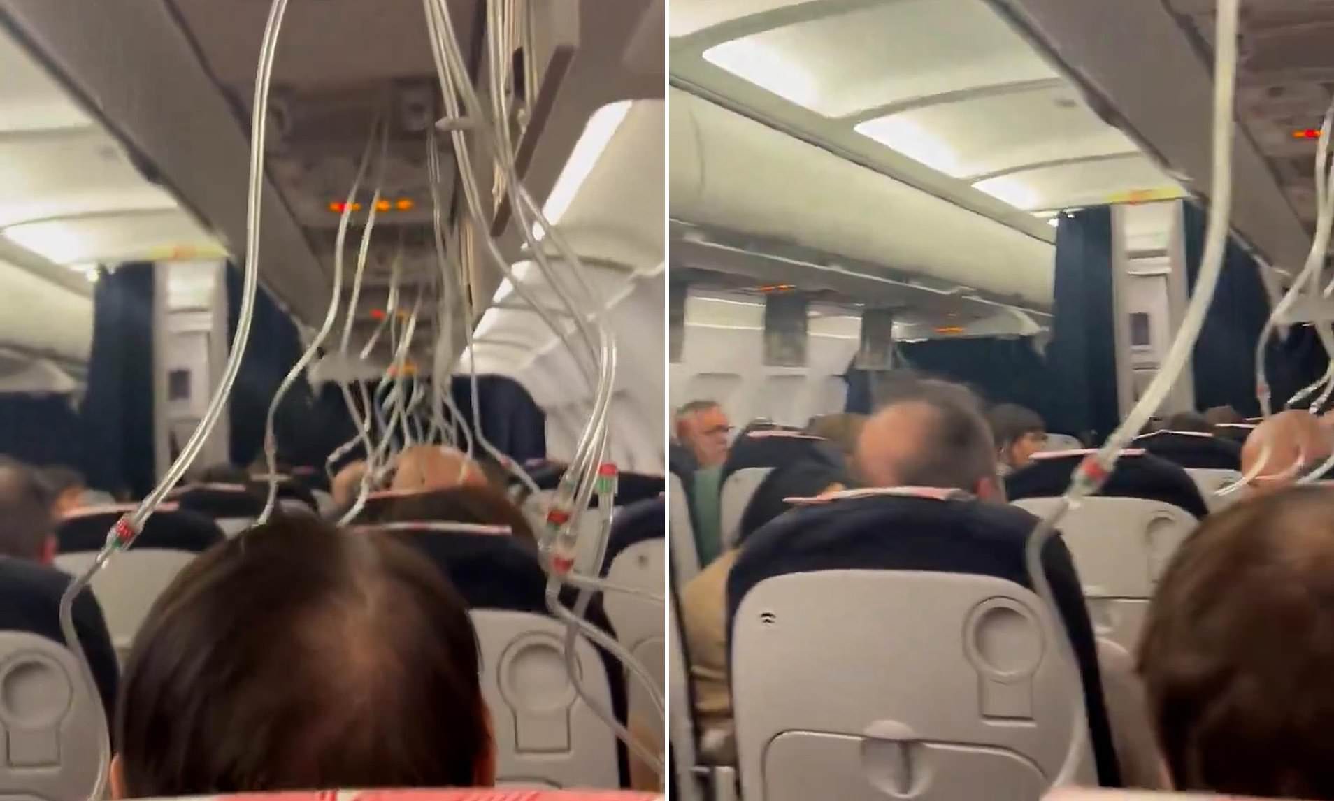 Moment oxygen masks drop ahead of emergency landing in Paris