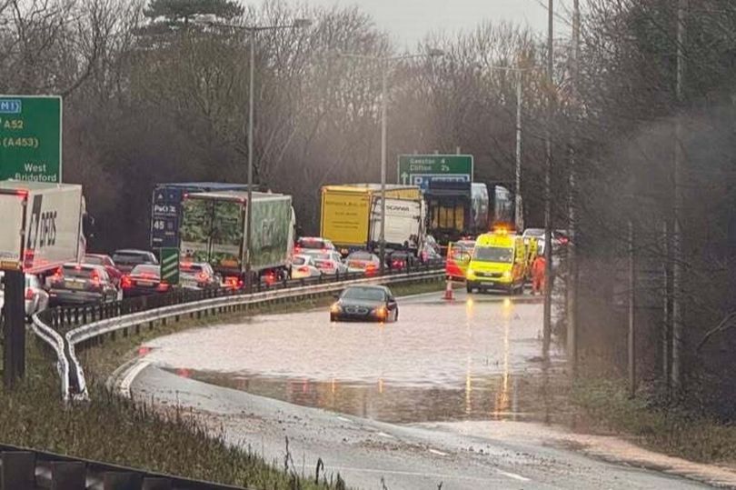 Car rescued from flooded A52 after heavy rain leads to road closure