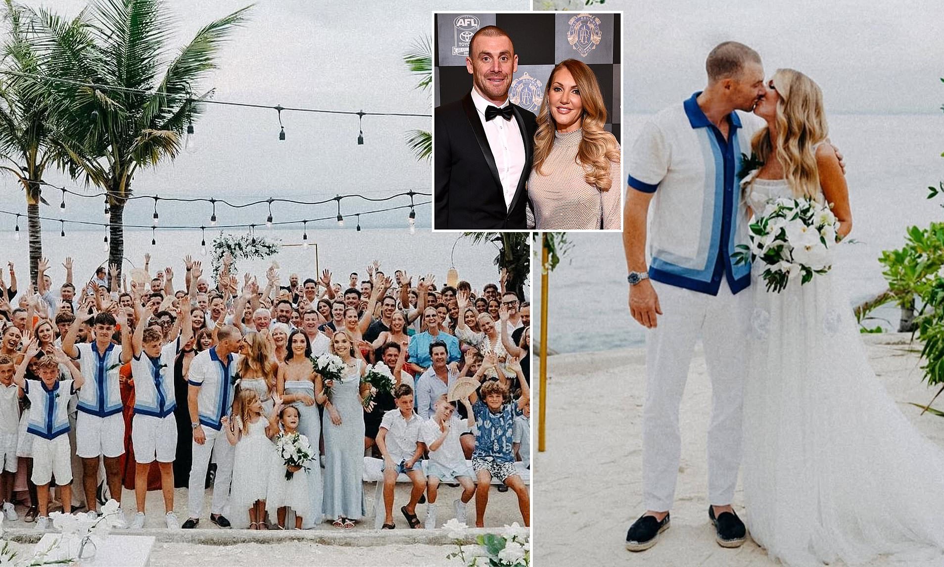 Footy coach Simon Goodwin gets married in stunning Bali ceremony - but one detail in his wedding ...