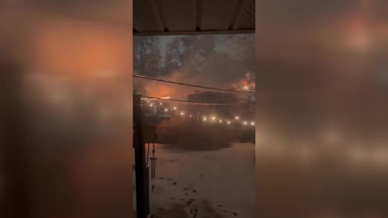 Icy tree falls into pool, catches fire as powerline pops