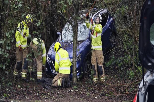 Car crashes into trees at retail park