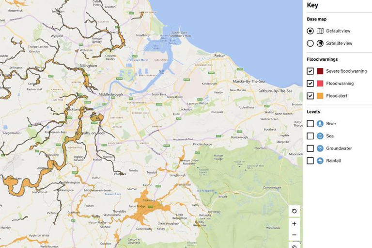 Map shows Government flood alerts in place for Teesside as temperatures ...