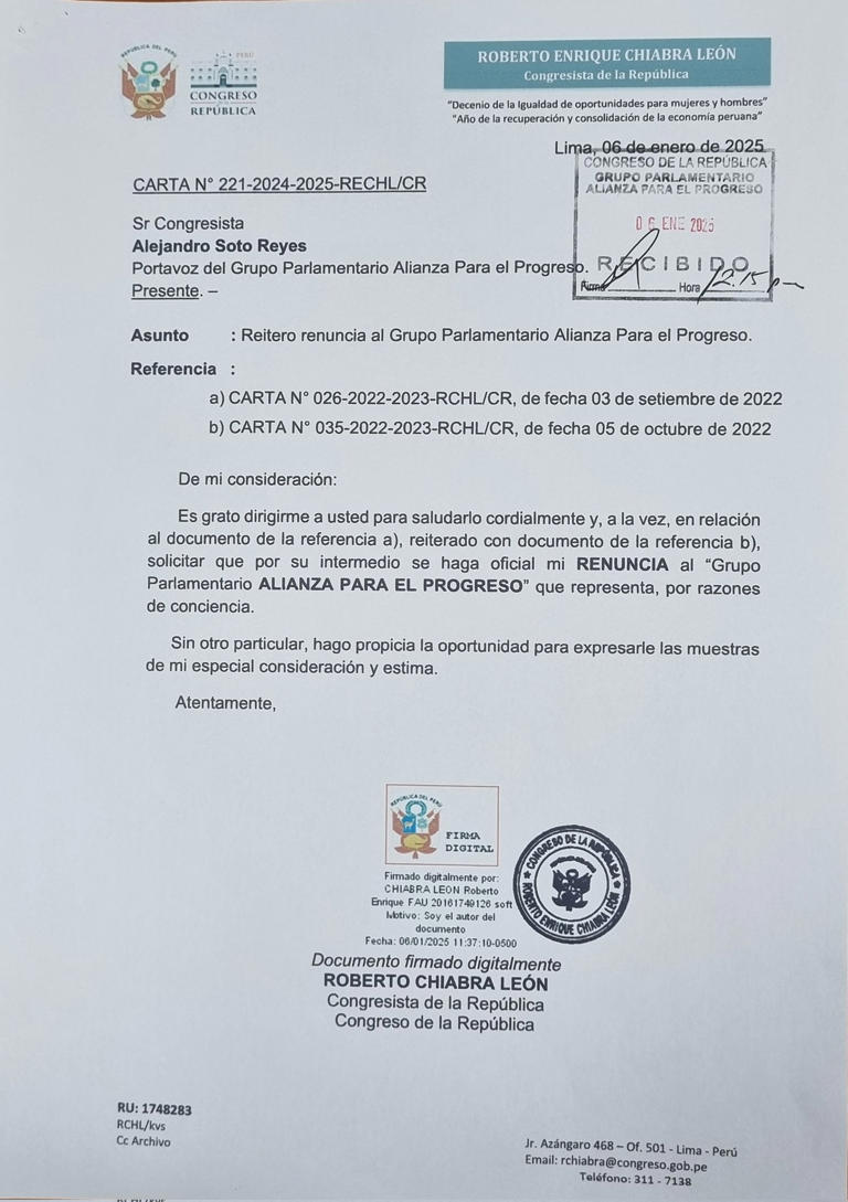 Continúa la crisis en APP: Roberto Chiabra reitera su renuncia a la ... Continúa la crisis en APP: Roberto Chiabra reitera su renuncia a la ...