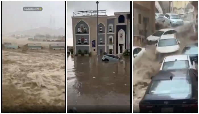 Cars washed away, flash floods: Dramatic videos capture chaos as heavy rain sweeps Saudi Arabia ...