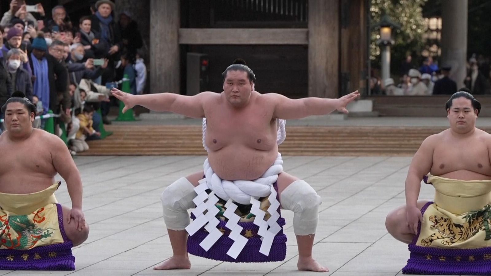 Sumo Grand Champion performs ring ritual