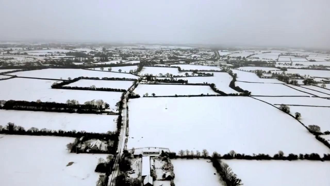 Ireland snow captured in aerial footage