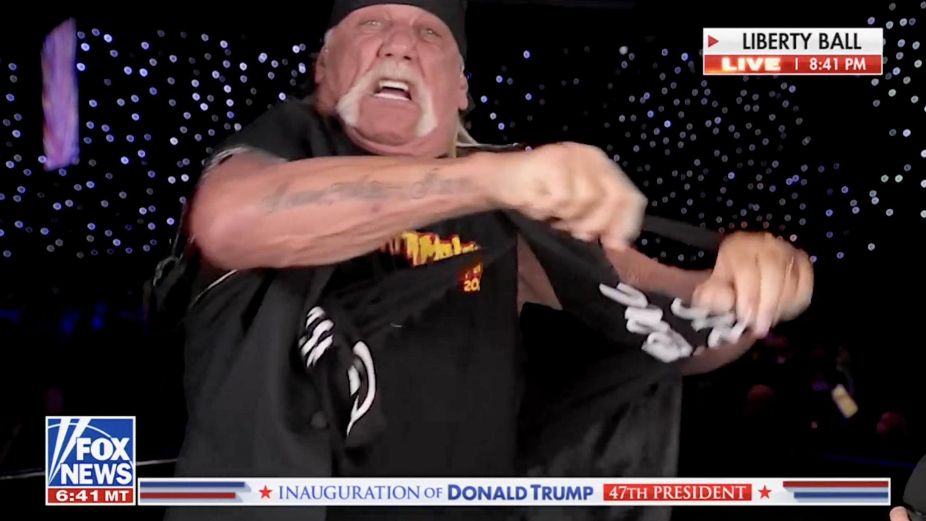Hulk Hogan Rips Shirt Off and Wrestles Jesse Watters at Inauguration Ball
