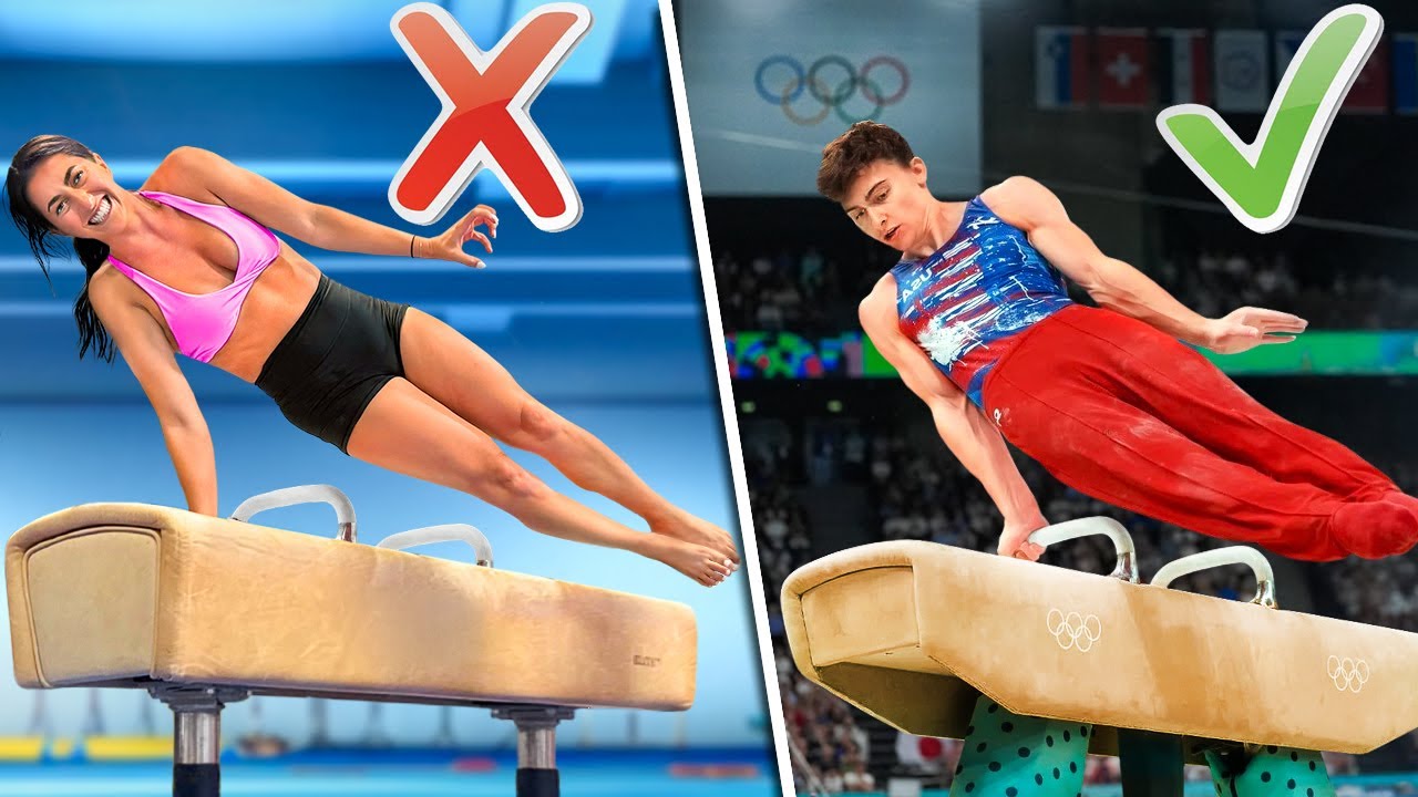 Determined girls struggle to survive brutal men's gymnastics routines