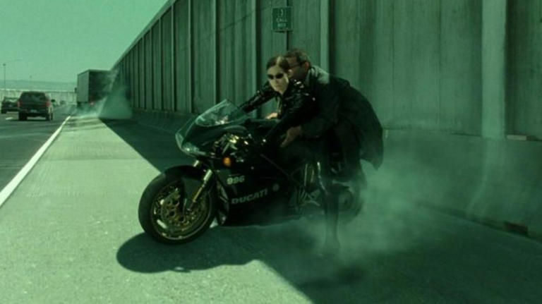 What Motorcycle Did Carrie-Anne Moss Ride In The Matrix Reloaded?