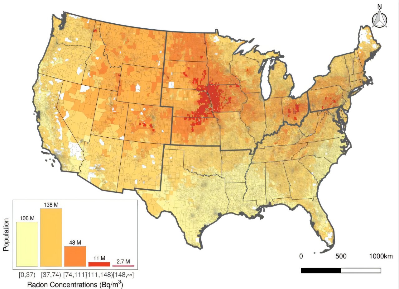 Improved radon gas mapping finds nearly 25% of Americans living in ...