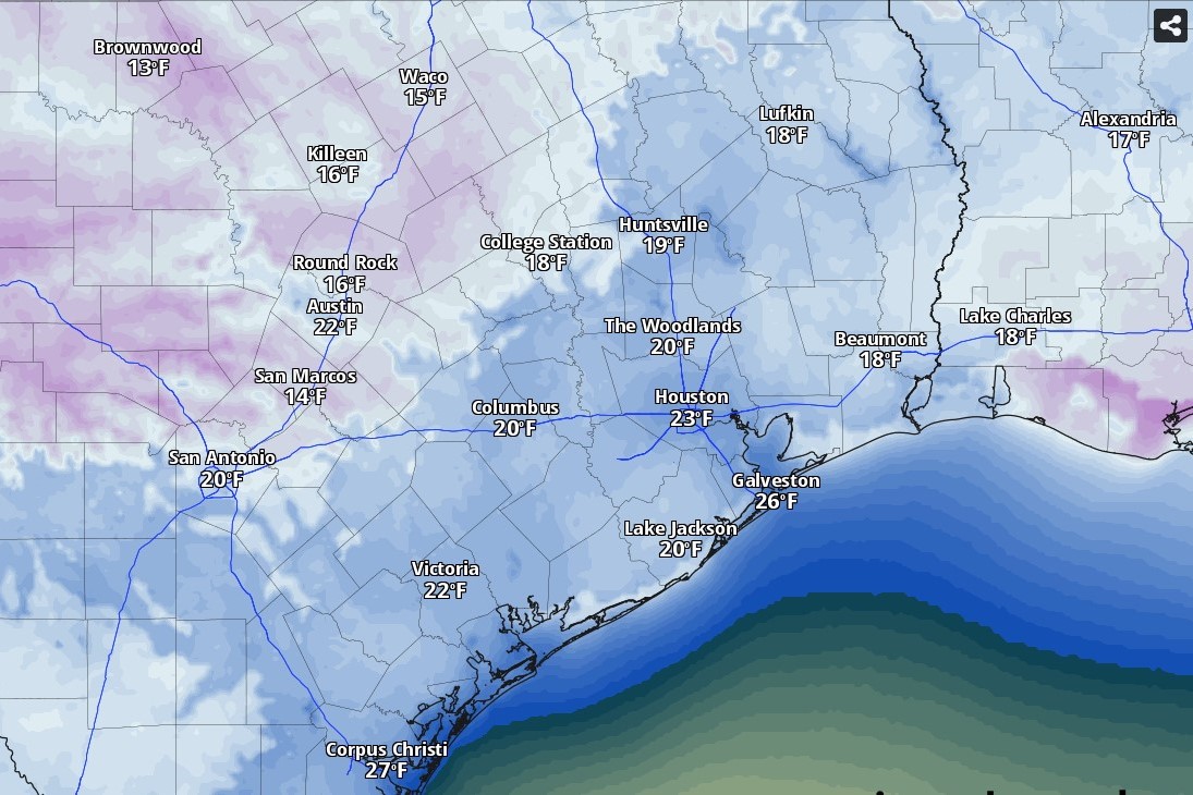 Houston under cold weather alerts Tuesday. Multiple inches of snow ...