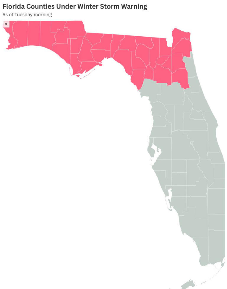 Florida Snow Map Shows Counties To Get Hit Hardest