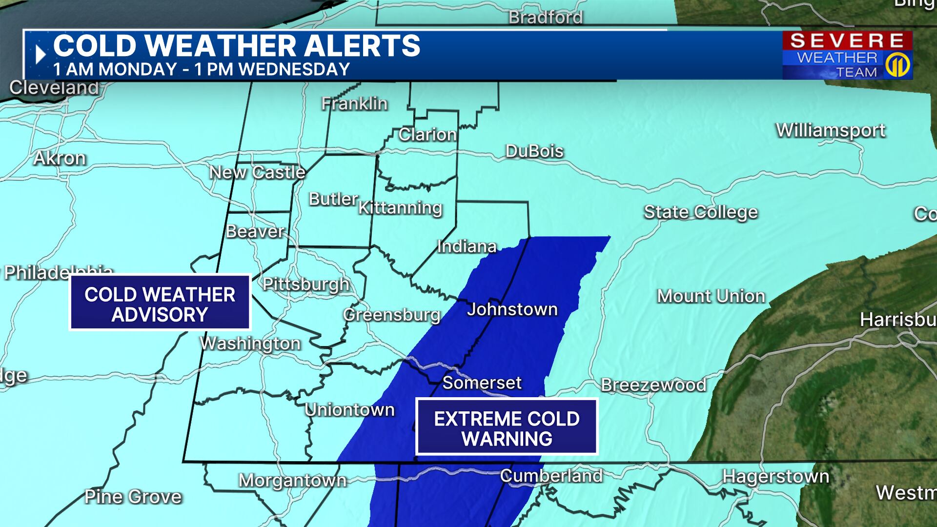 Cold Weather Advisory, Extreme Cold Warning issued until Wednesday