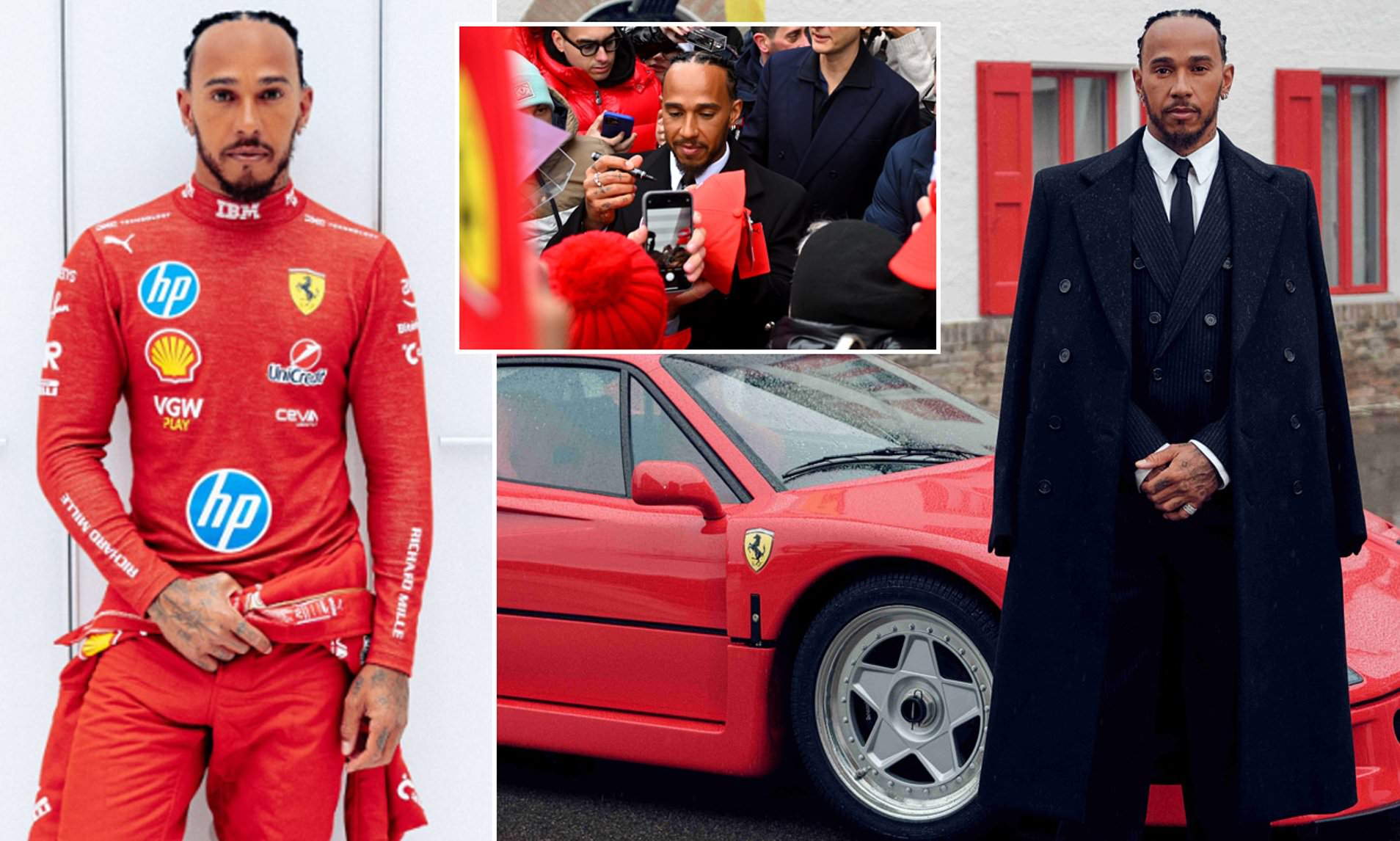 Lewis Hamilton shares a four-word message as he poses for his first ...