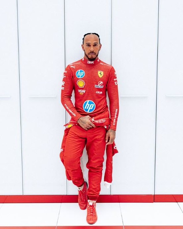 Lewis Hamilton shares a four-word message as he poses for his first ...