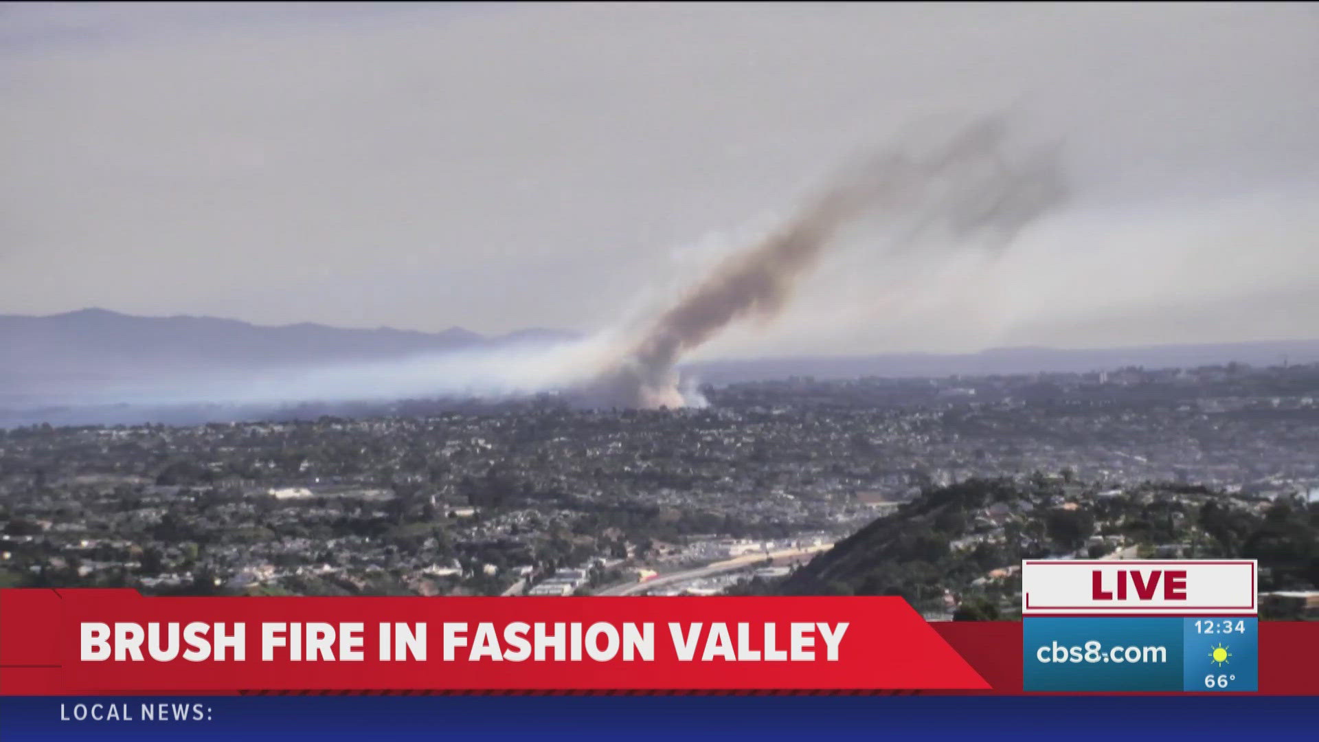 Fire crews battling brush fire near Fashion Valley in San Diego on Tuesday