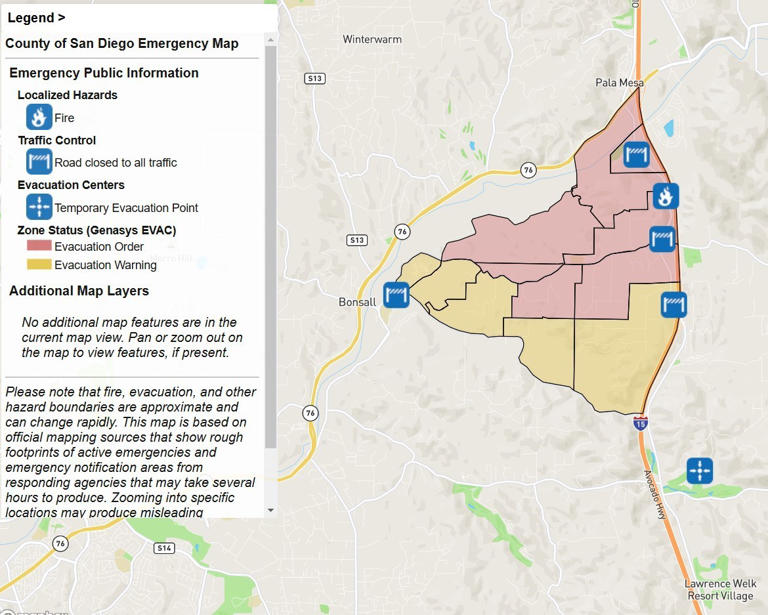 Lilac Fire Map, Update as New California Blaze Sparks Evacuations