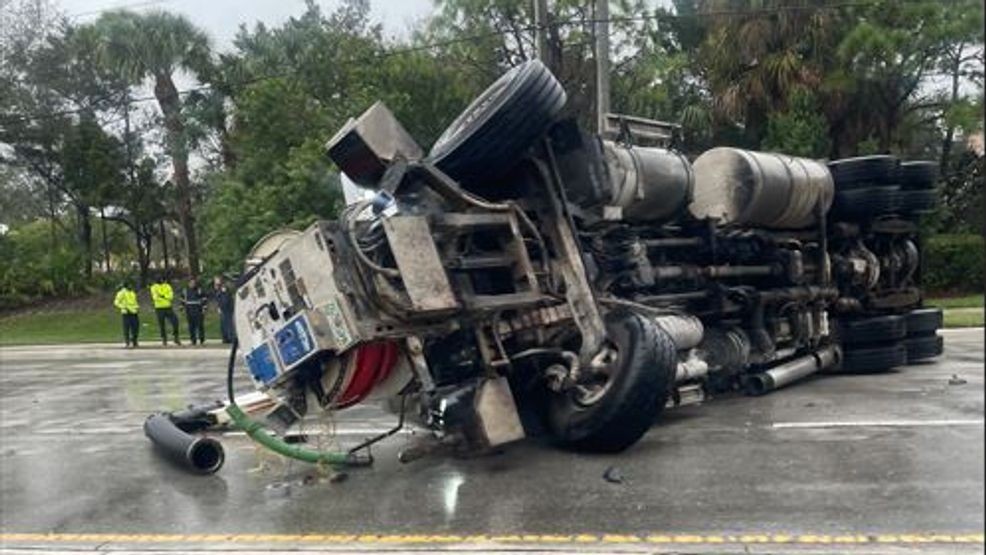 Overturned 'semi-sized' vacuum truck causes traffic delays in Jupiter