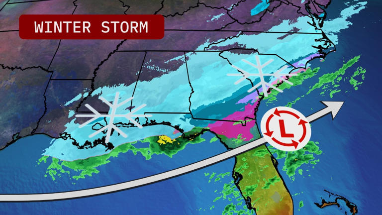 Winter Storm Enzo Bringing Rare Snow, Ice To Gulf Coast, Including Historic Snowfall Totals