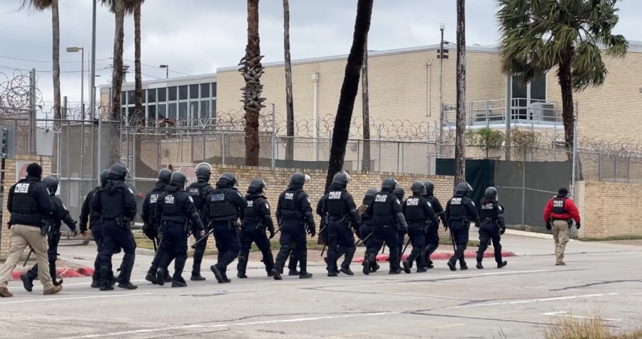WATCH: CBP officers in riot gear march through South Texas border crossing