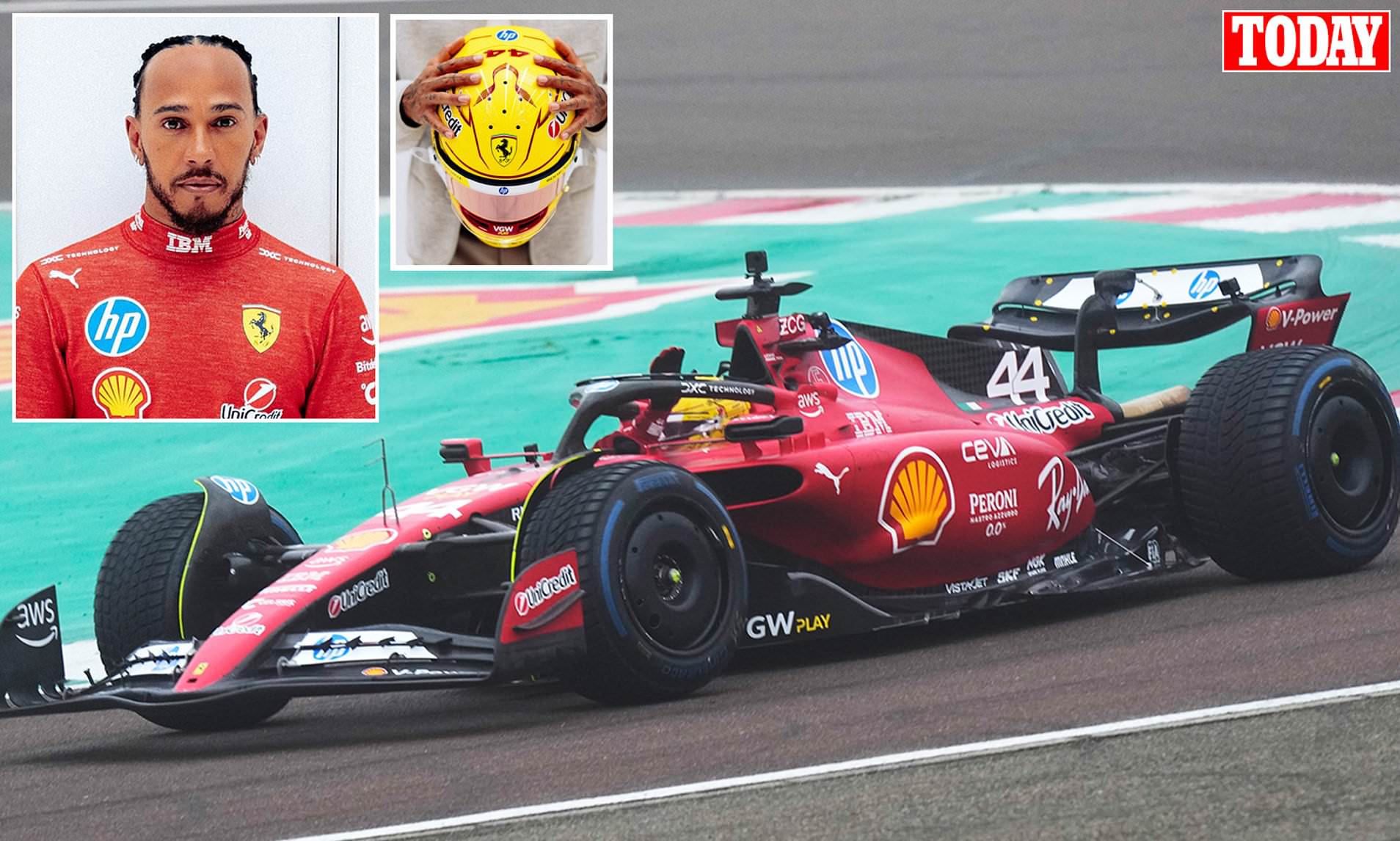 Lewis Hamilton pictured driving a Ferrari Formula One car for the first ...