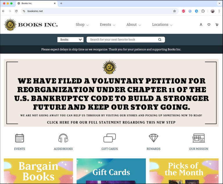 Books Inc. files for Chapter 11 bankruptcy; 174-year-old chain to close Berkeley store