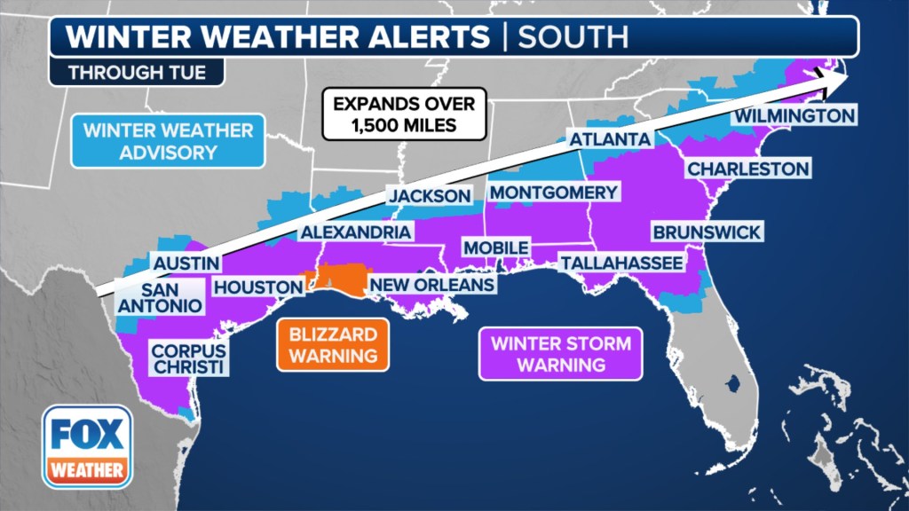 Map shows first-ever blizzard warnings issued across parts of the US