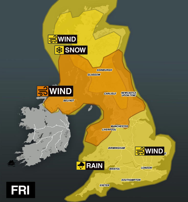 Map shows where and when 90mph Storm Eowyn will hit the UK