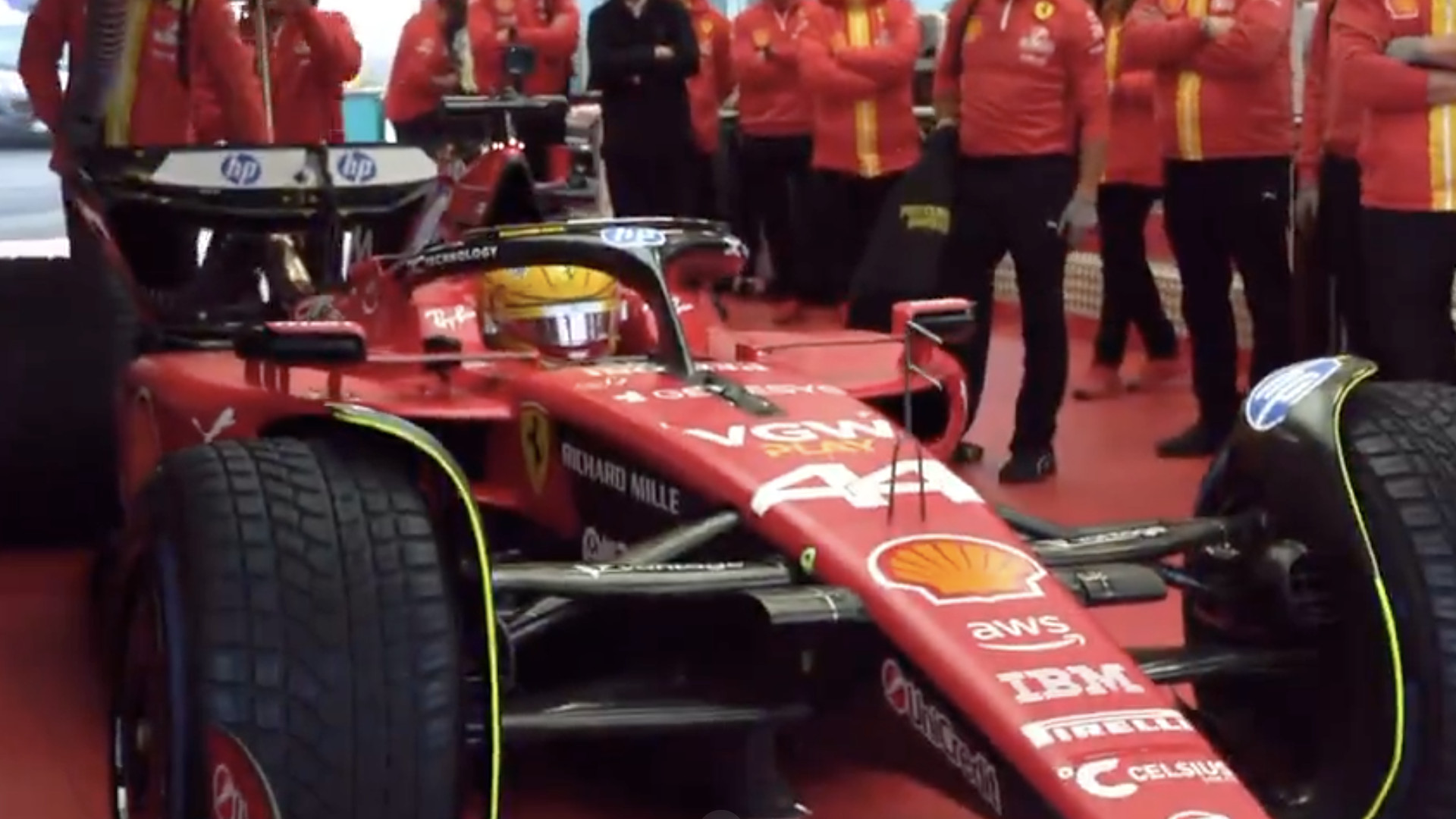 Lewis Hamilton completes his first laps for Ferrari F1