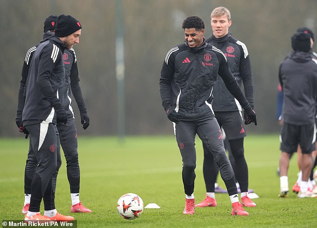Marcus Rashford is pictured in training ahead of Manchester United's ...
