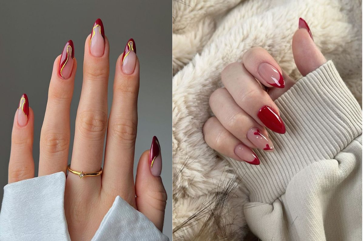 Uñas almendradas rojas para San Valentín 2025