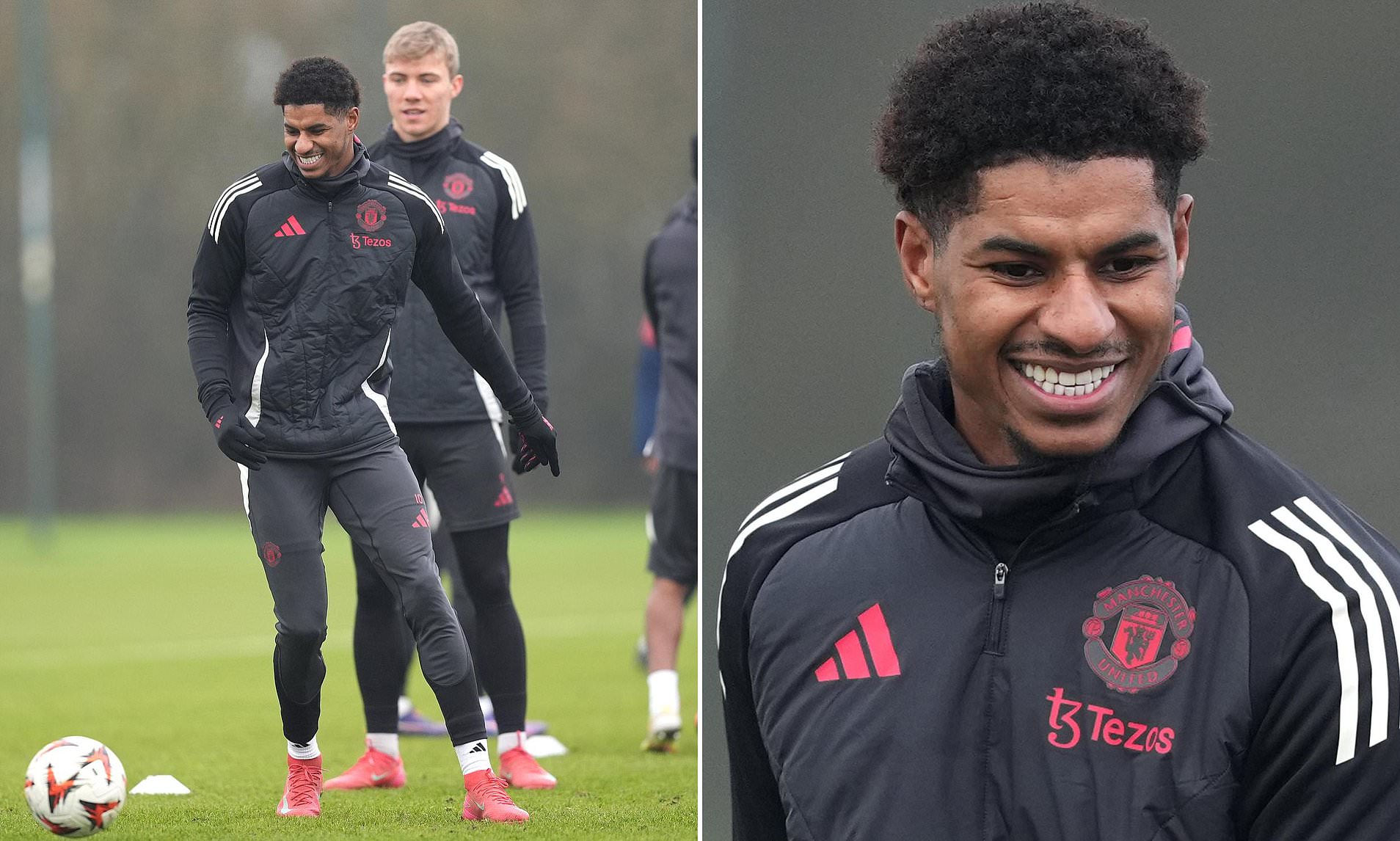 Marcus Rashford is pictured in training ahead of Manchester United's ...