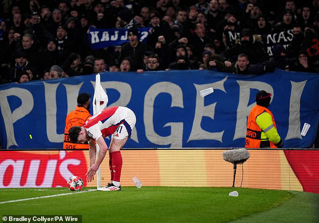 Arsenal star Declan Rice targeted by objects thrown from Dinamo Zagreb ...