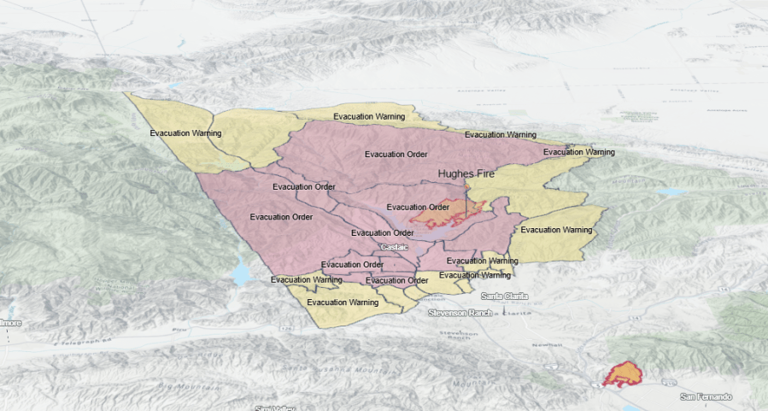 Interactive 3D map shows Hughes Fire perimeter, evacuation zones