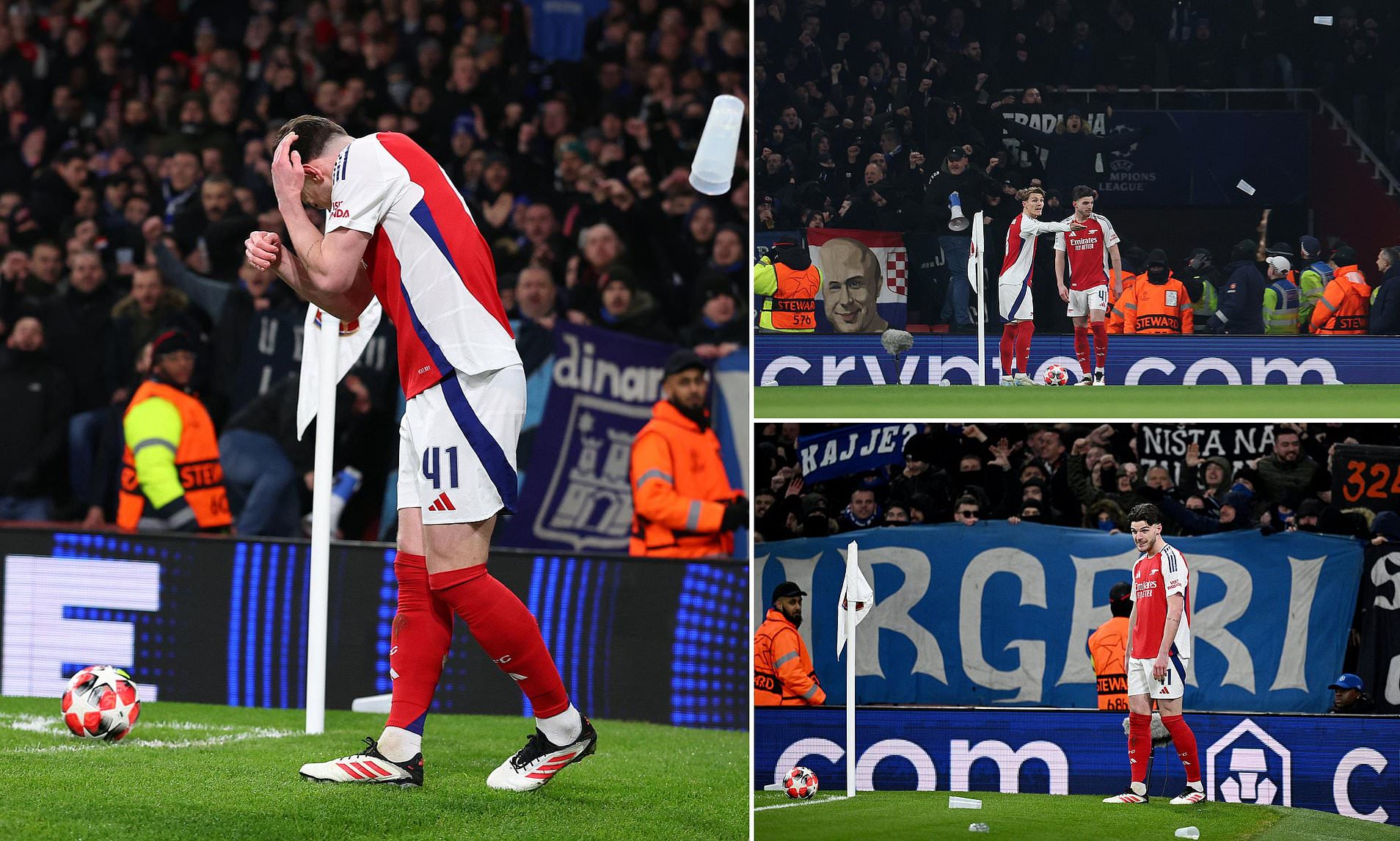 Arsenal star Declan Rice targeted by objects thrown from Dinamo Zagreb ...