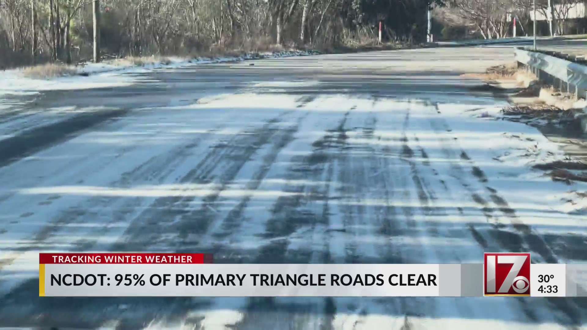 NC Dept. of Transportation says 95% of roads clear in the Triangle
