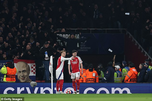 Arsenal star Declan Rice targeted by objects thrown from Dinamo Zagreb ...