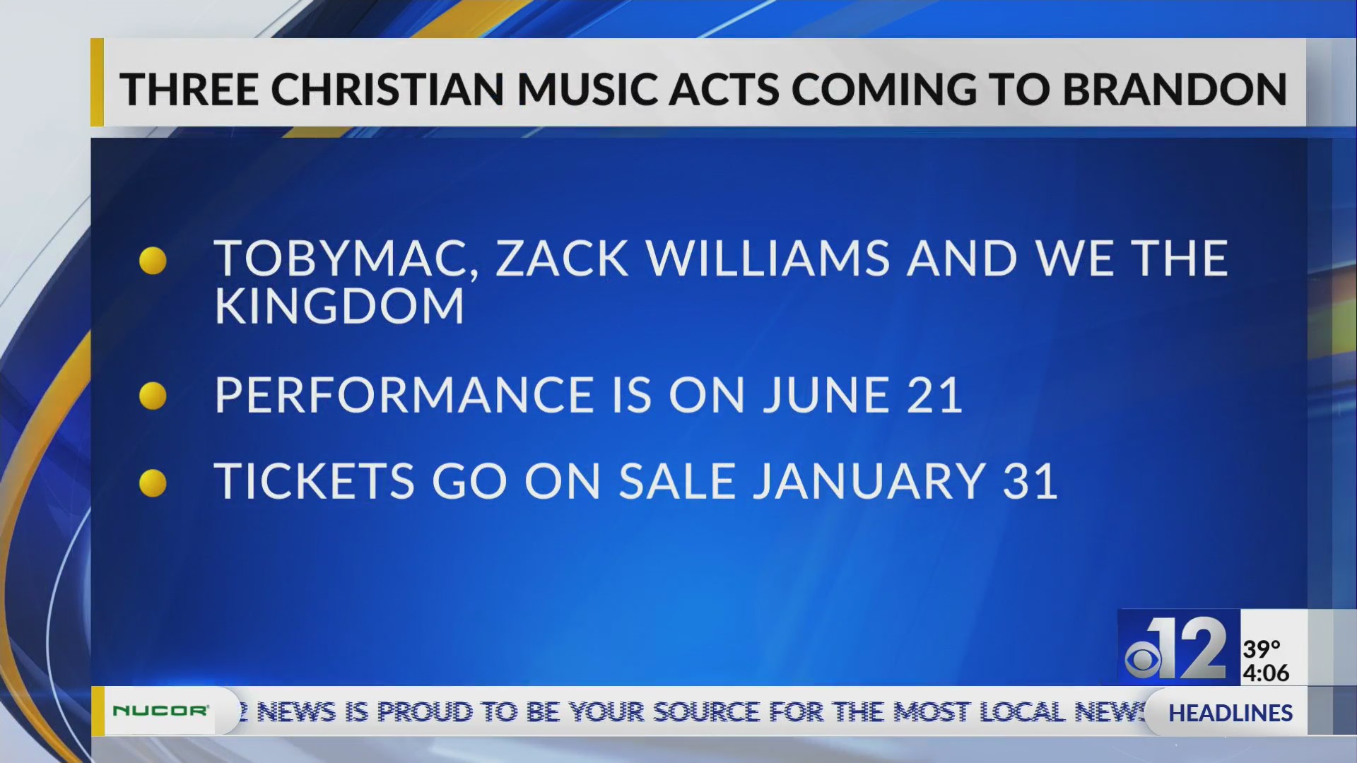 Three Christian music acts to perform at Brandon Amphitheater