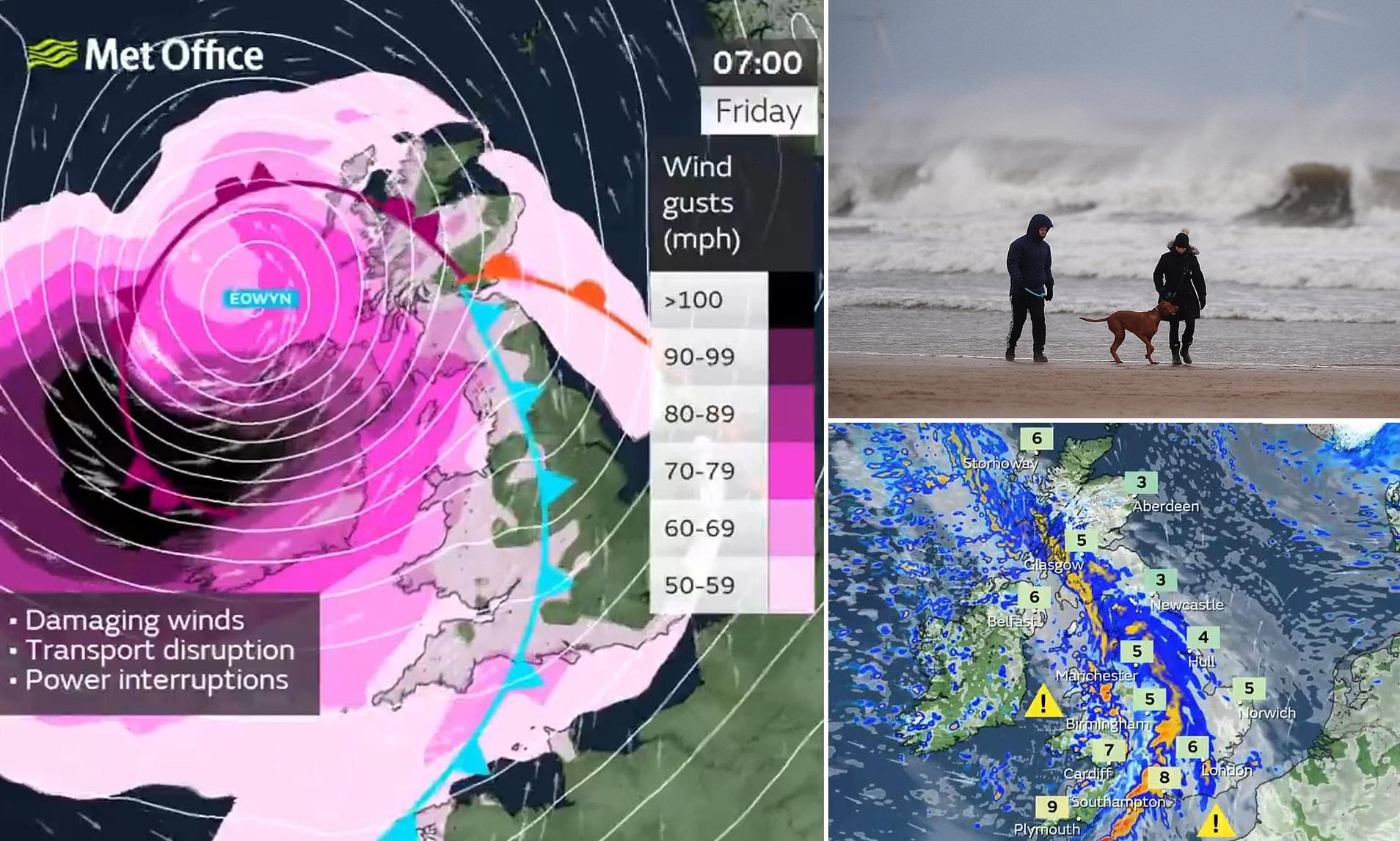 Met Office issues rare RED warning as Storm Eowyn closes in