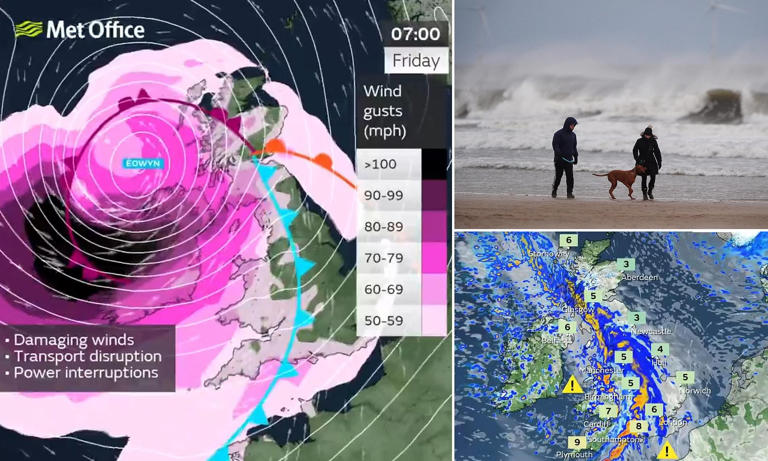 Storm Eowyn amber 'danger to life' 90mph gales set to batter Britain