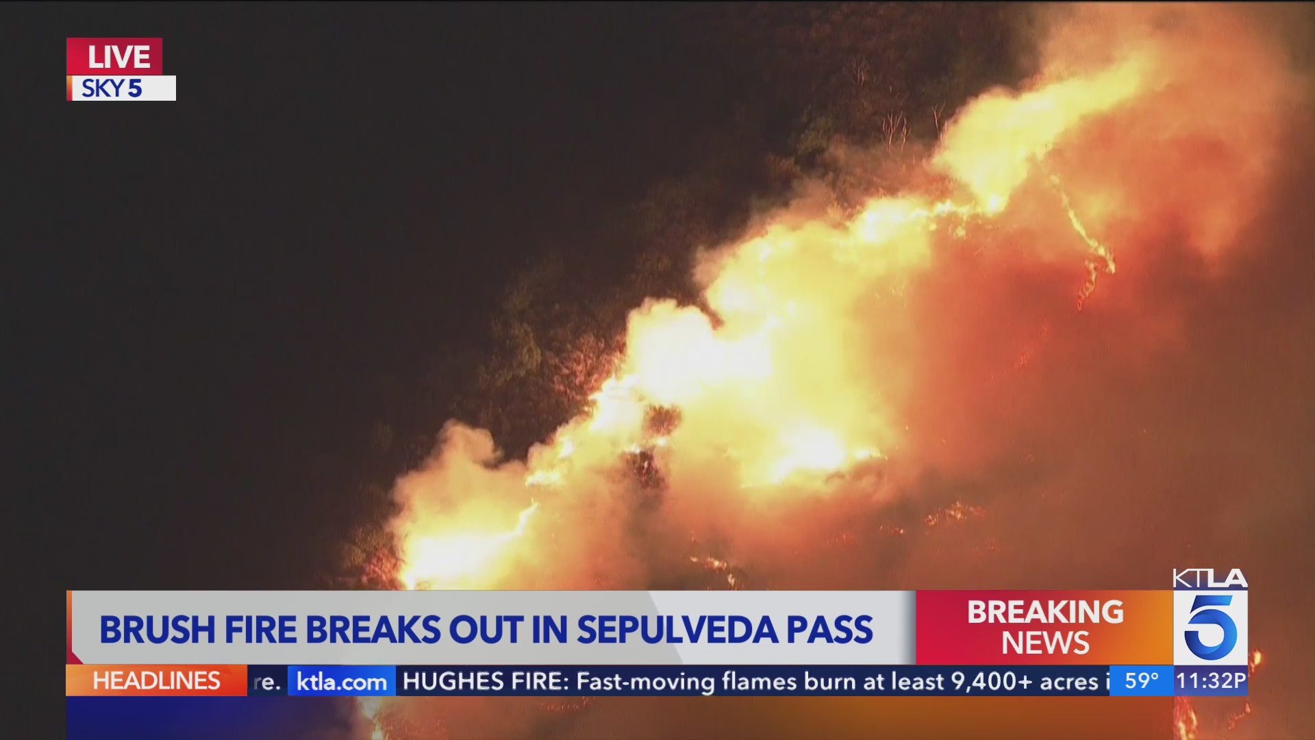 Brush fire breaks out near 405 Freeway in Sepulveda Pass