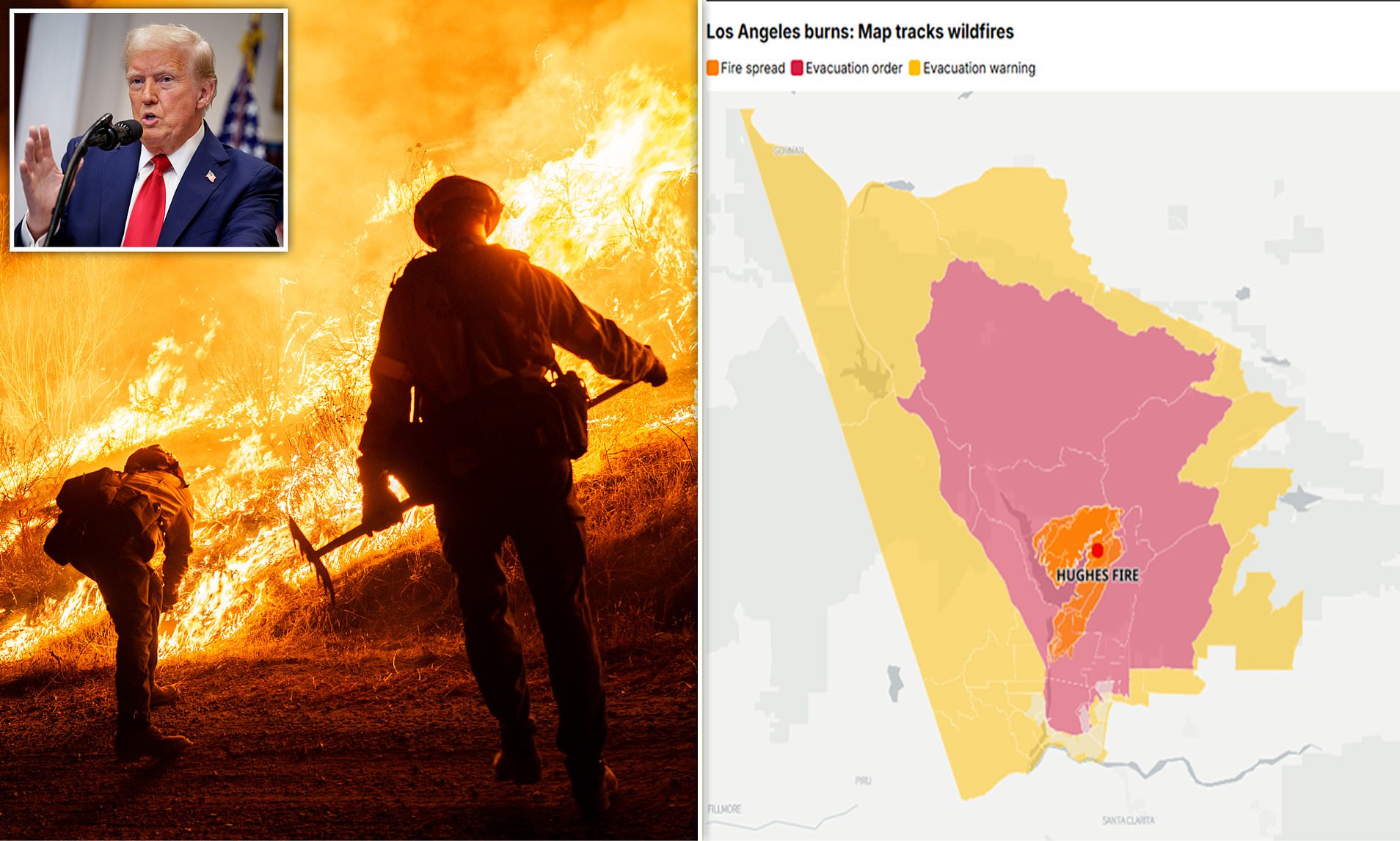 Hughes Fire tracker: Map shows where new LA inferno could be heading