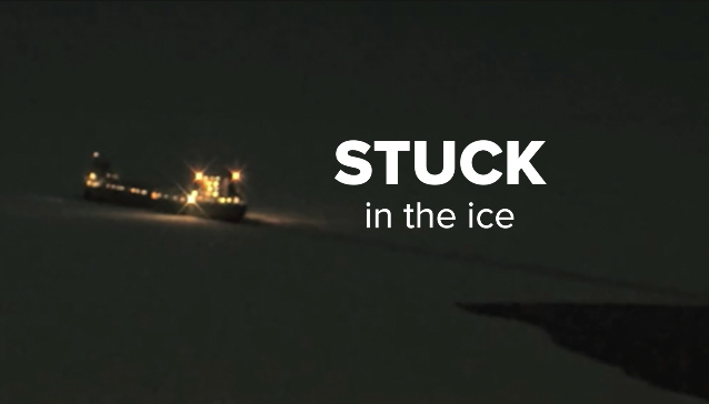 Huge freighter stuck in Lake Erie ice off Buffalo shoreline