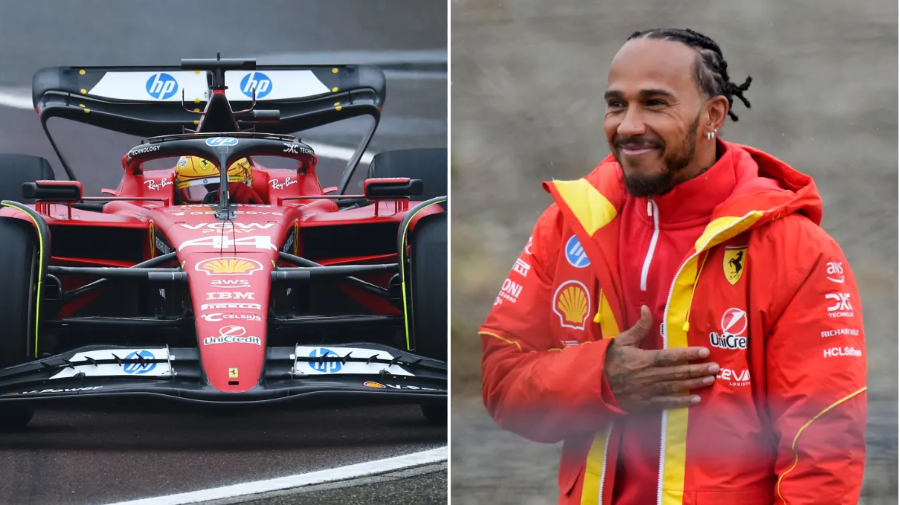 Ferrari fans get first look at Lewis Hamilton driving for new team