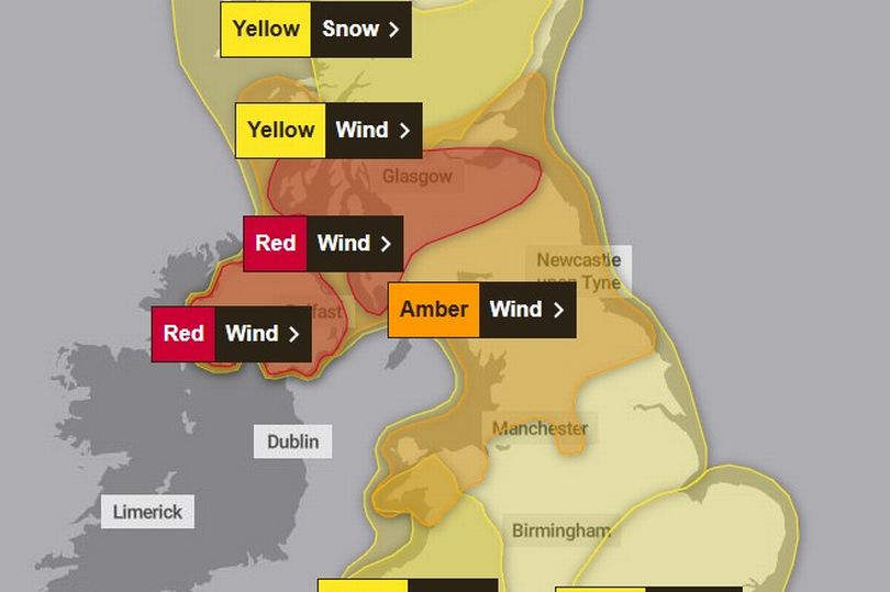 Hour-by-hour weather maps show when Storm Éowyn will strike as red ...